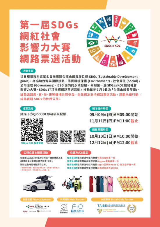 想要iPhone、GOGORO? 動動手指票選SDGs網紅社會影響力 就會機會拿大獎