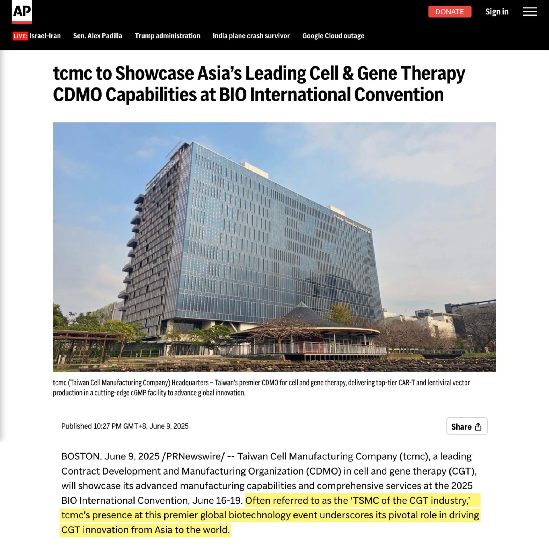 tcmc亮相BIO北美國際生技展 打造亞洲最佳CGT製造門戶