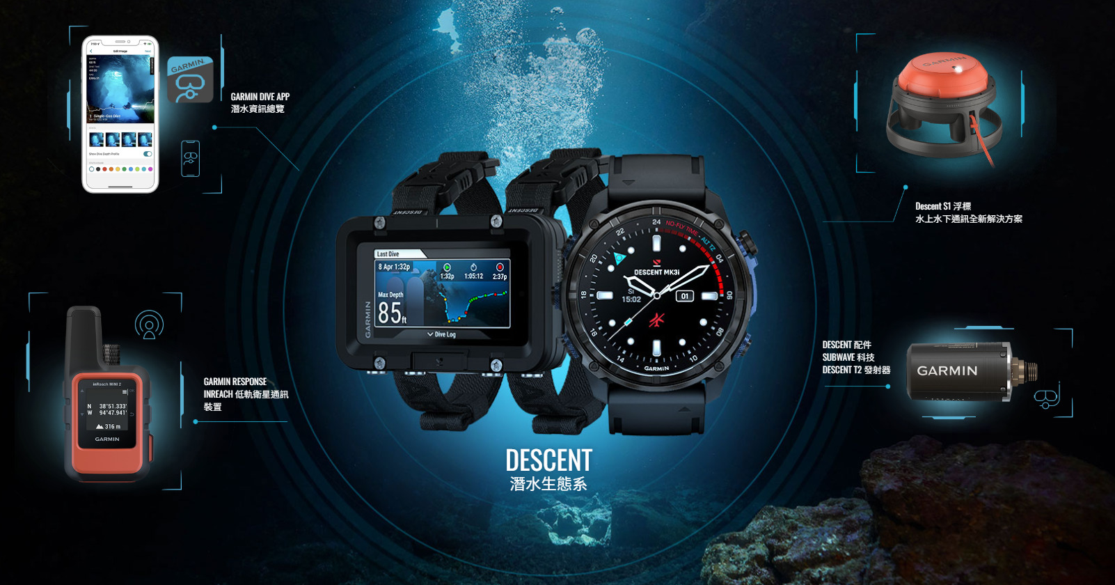 《看裝備》Garmin Descent S1革命性創新通訊技術強化潛水安全 攜手潛水教育系統PADI、海洋友善海湧工作室 實踐海洋重生行動